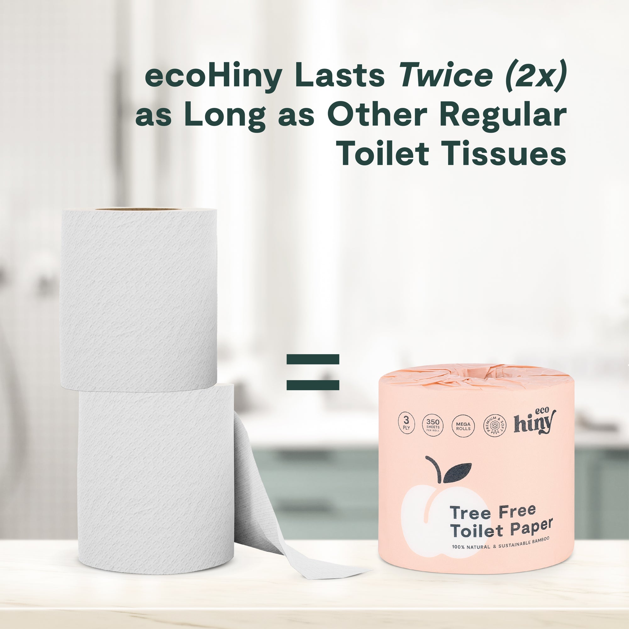 ecoHiny Premium Bamboo Toilet Paper | Mega Rolls, 3 PLY & 350 Sheets